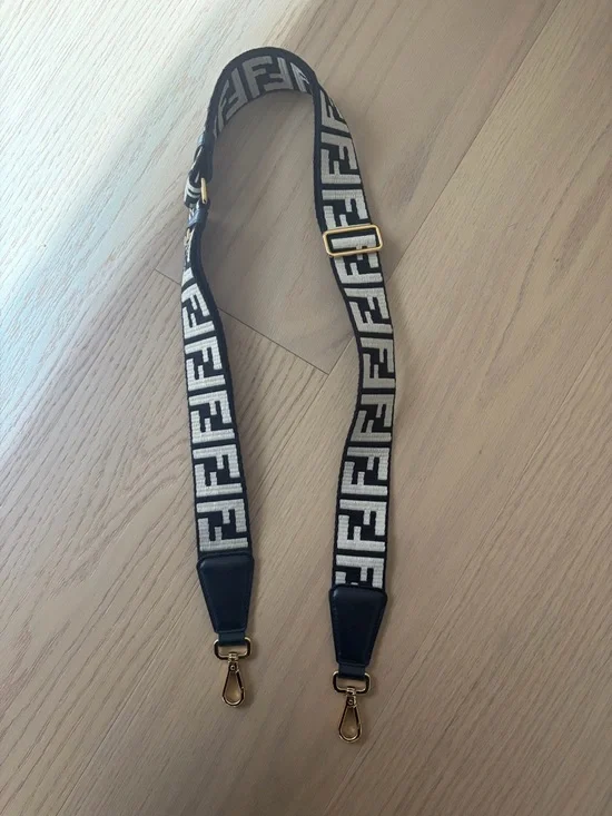 Fendi | Bags | Fendi Black White Ff Logo Webbing Strap With Gold ...